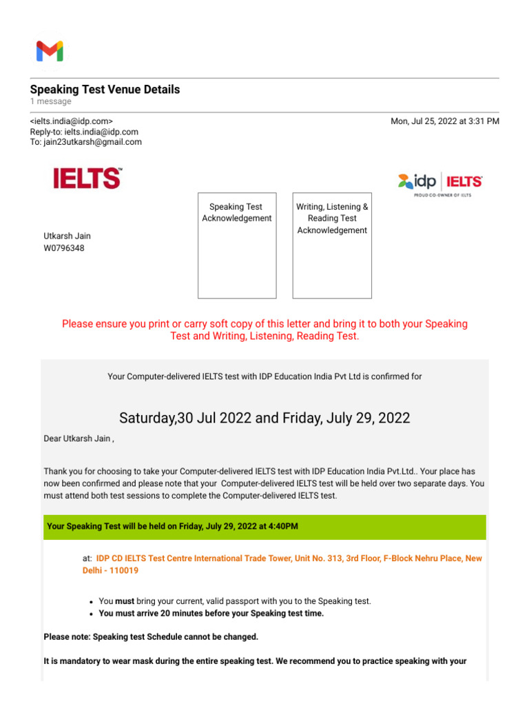 Speaking Test Venue Details | PDF