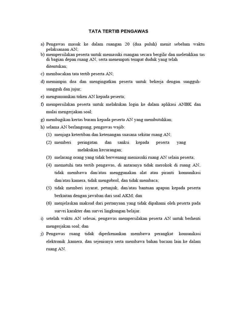 Tata Tertib Pengawas Anbk | PDF