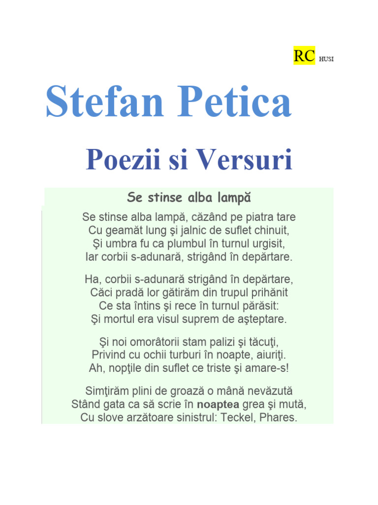 Stefan Petica - Poezii Si Versuri | PDF