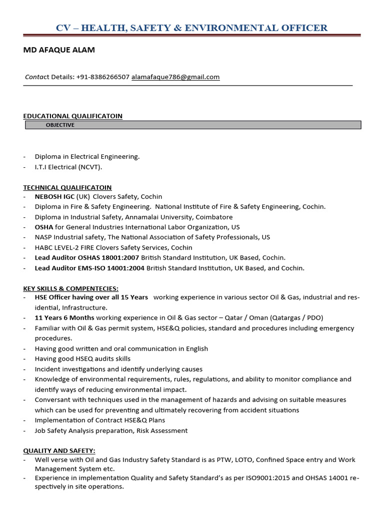 Abdul Kassim HSE Advisor CV | PDF | Safety | Occupational Safety And Health