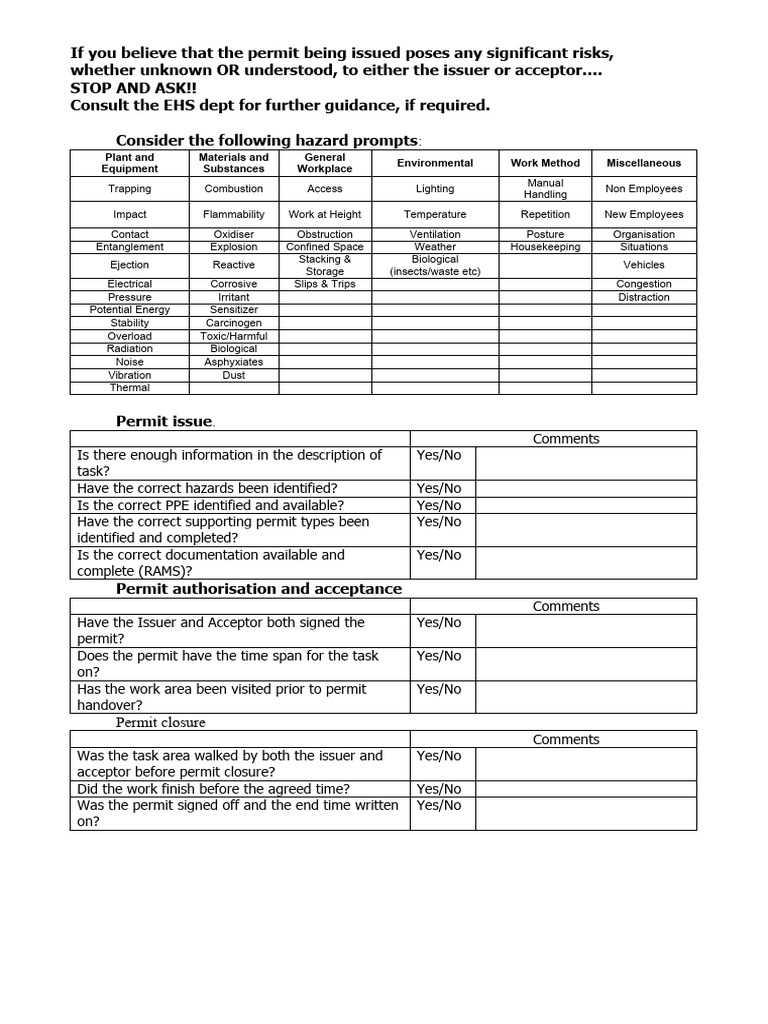 PTW Audit Form | Download Free PDF | Hazards | Workplace