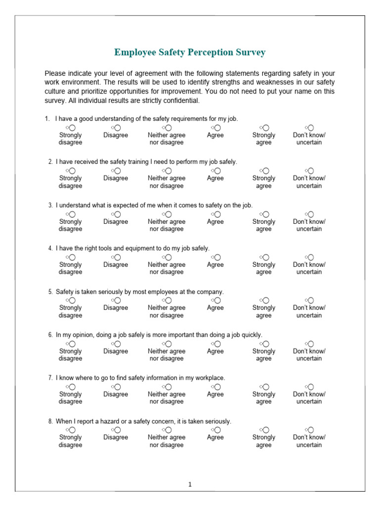 Employee Safety Perception Survey | PDF | Safety | Labor Relations