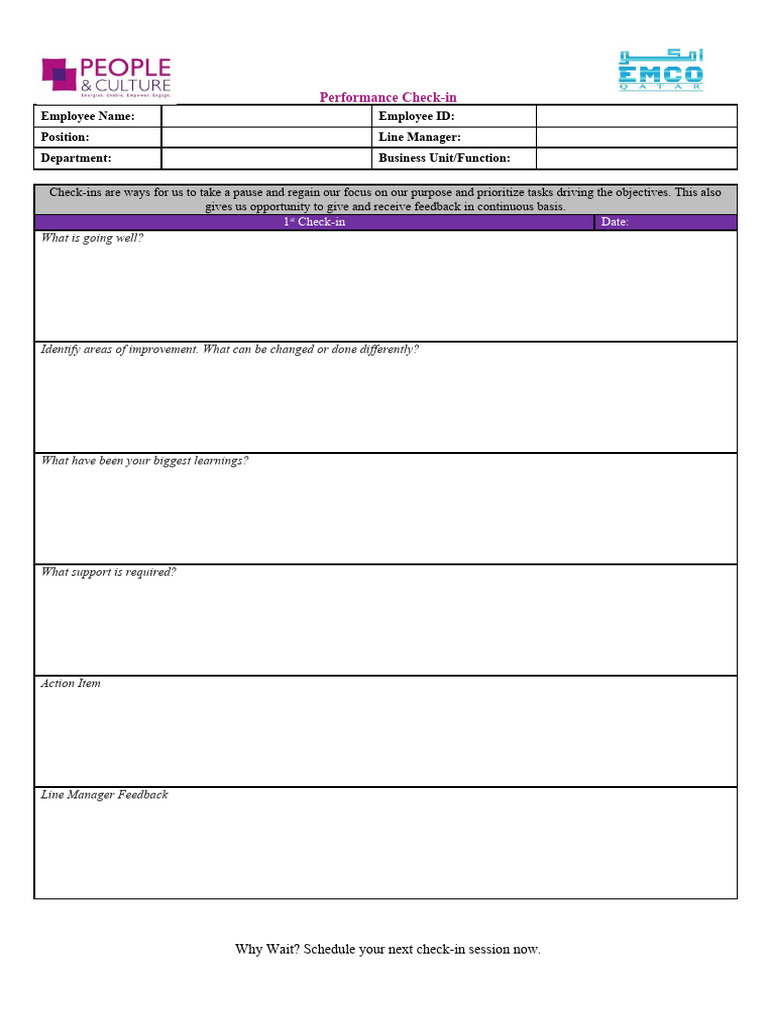 EMCO Qatar_Performance Checkin_1st | PDF