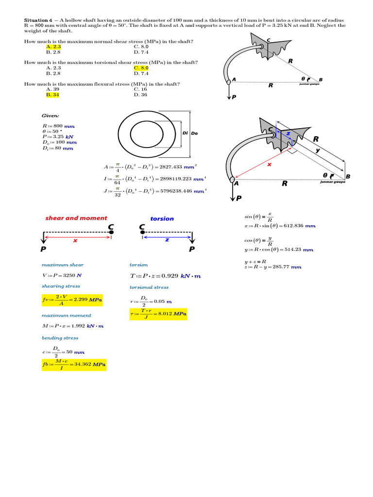 Preboard2 Psad Situation 4 Shearing Bending and Torsion | PDF