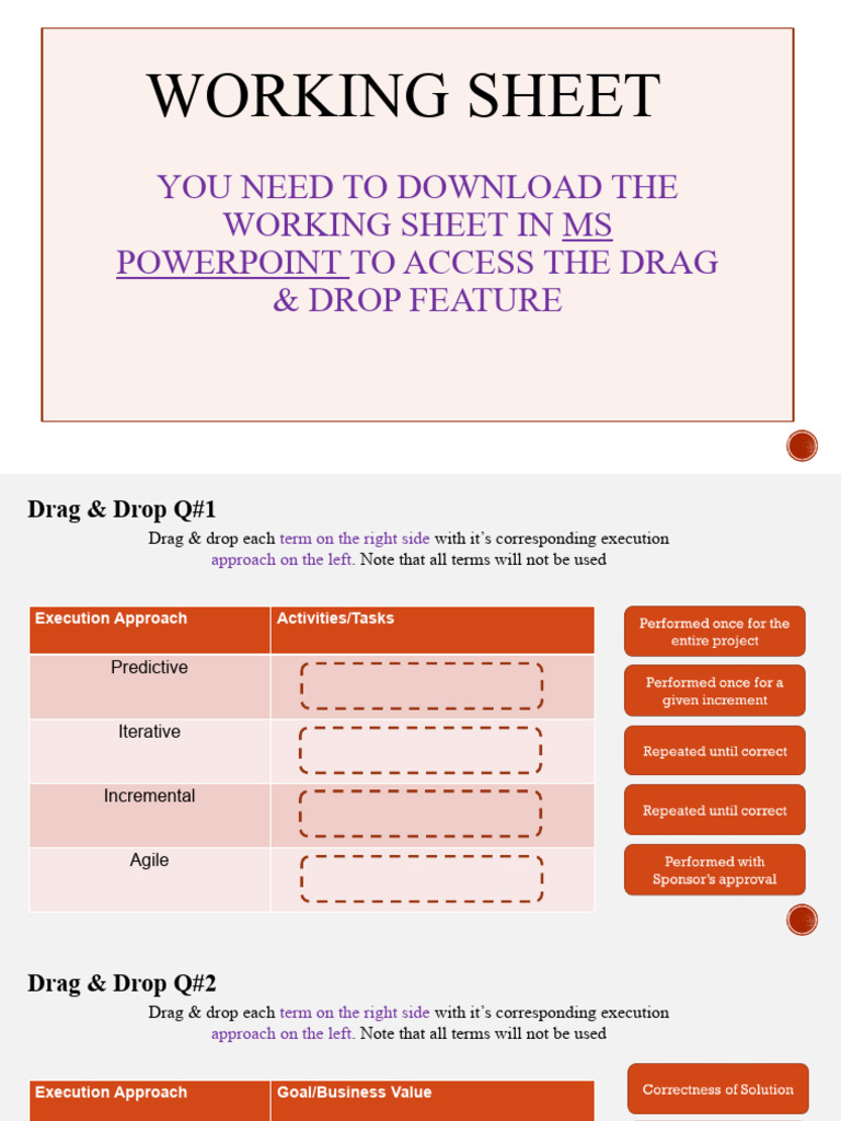 Agile and Hybrid Drag & Drop Questions Working Sheet | Download Free PDF | Scrum (Software ...