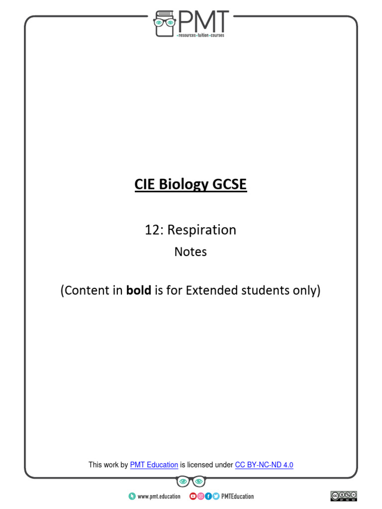 Topic 12 Respiration - CAIE Biology IGCSE | PDF