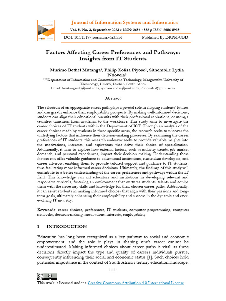 Factors Affecting Career Preferences and Pathways | PDF | Methodology ...