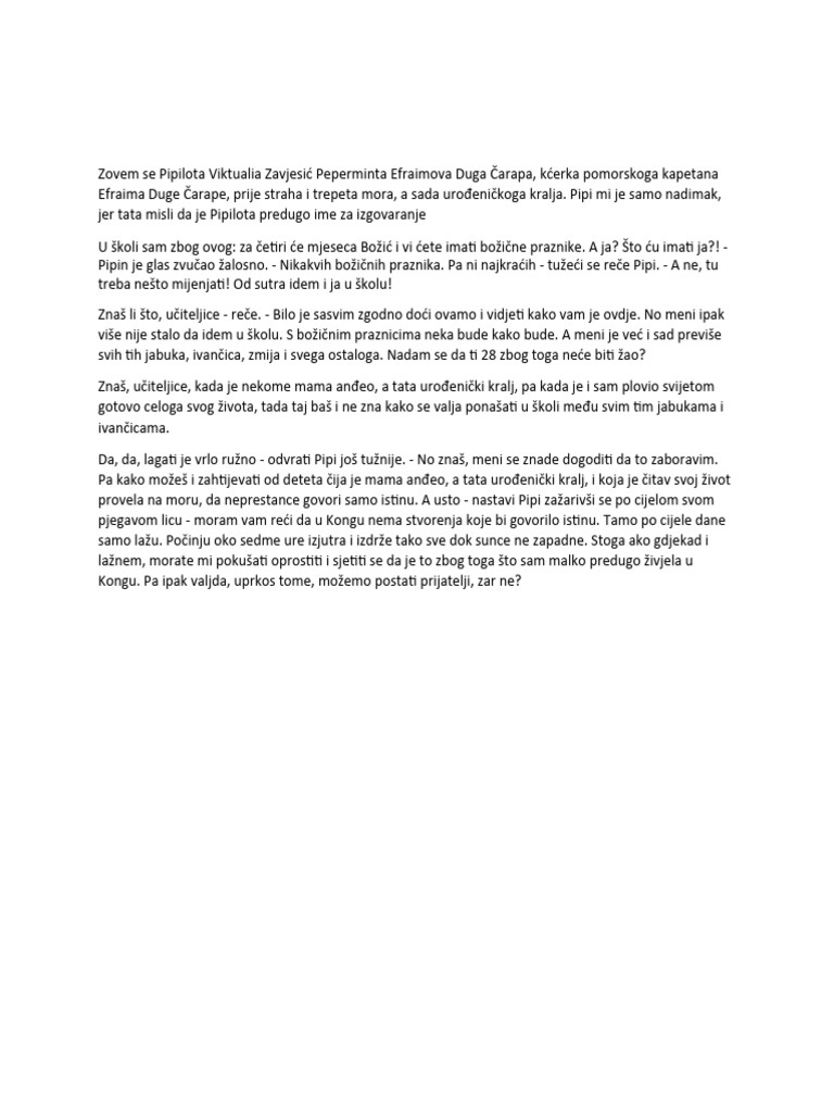 Zovem Se Pipilota Viktualia Zavjesić Peperminta Efraimova Duga Čarapa | PDF