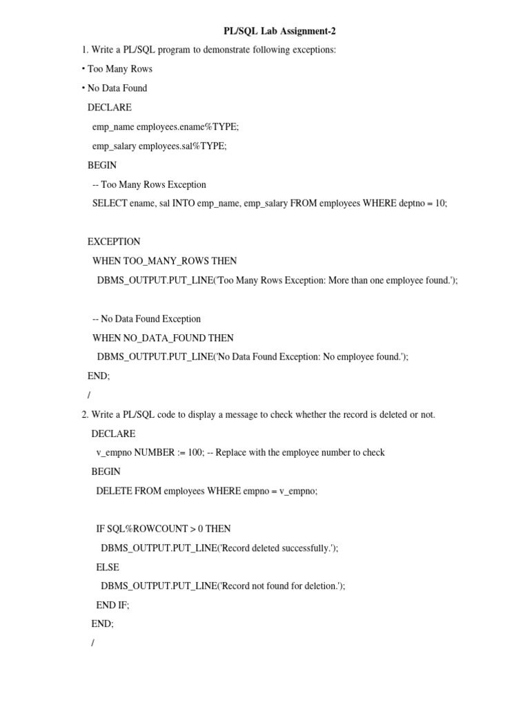 Pl Sql Lab Assignment 2 Pdf Databases Information Retrieval