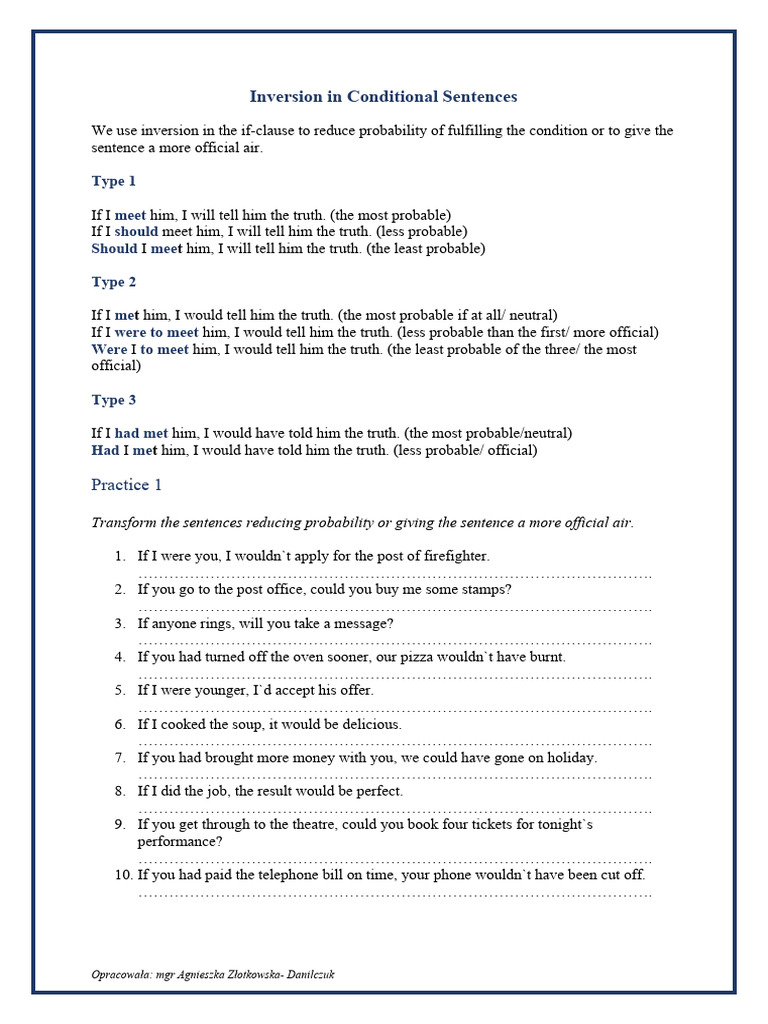 Inversion in Conditional Sentences | PDF | Language Arts & Discipline ...
