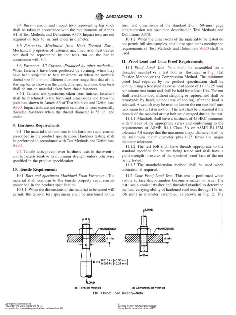 Proof Load and Cone Proof Requirements | PDF
