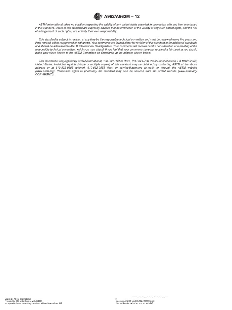Astm A962 A 962M - 12 (1) - 011 | PDF | Copyright | License