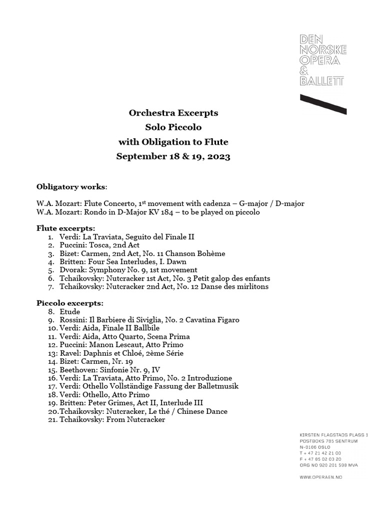 Piccolo & Flute Orchestra Excerpts Guide | PDF | Art | Young Adult