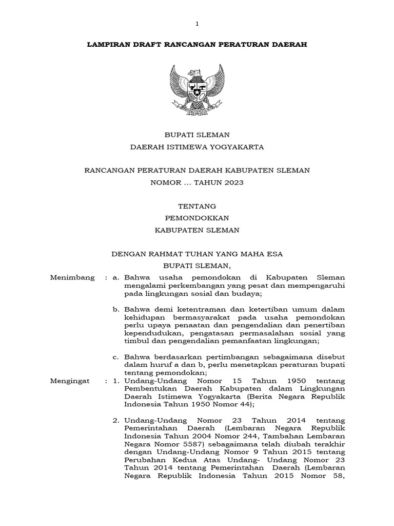 Kelompok 2 - Draft RUU Pemondokkan Sleman | PDF