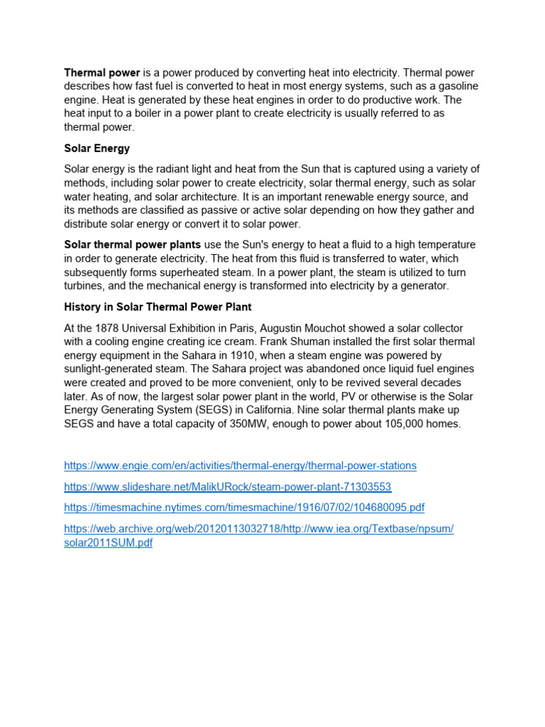 Solar Thermal Power: History & Function | PDF