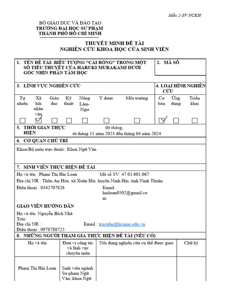 Mẫu 2_SV NCKH | PDF
