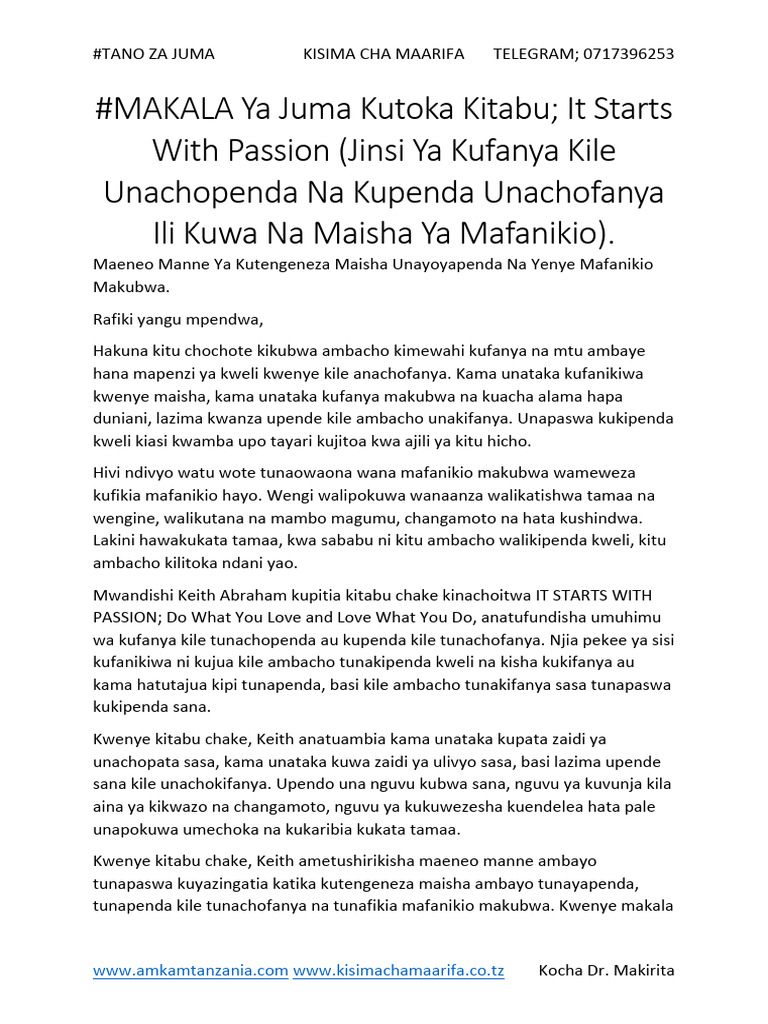 #MAKALA Ya Juma Kutoka Kitabu It | PDF