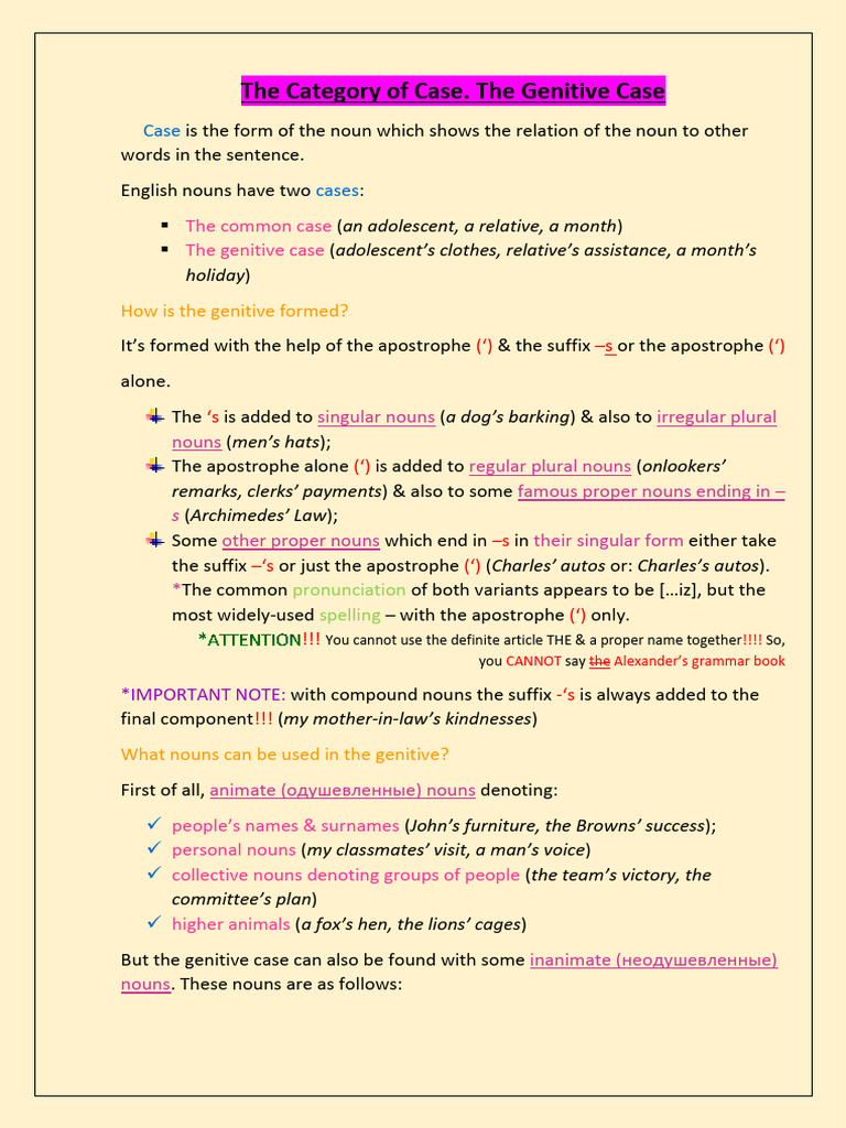 Understanding the Genitive Case | PDF