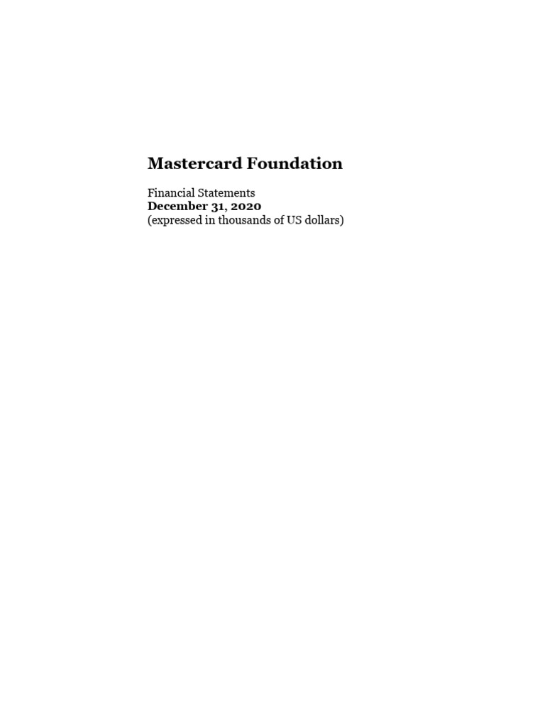 Mastercard Foundation 2020 Financials | PDF