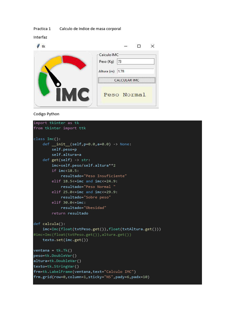 Calculadora de IMC en Python con Tkinter | PDF