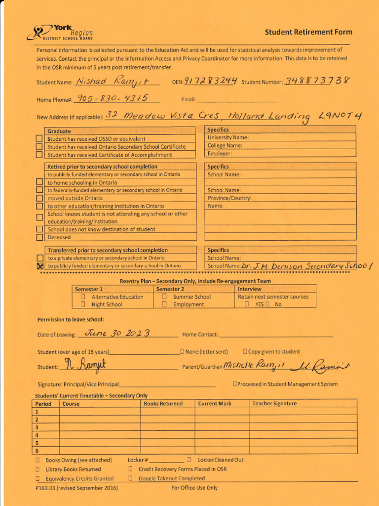 Student Retirement Form | PDF