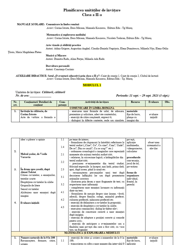 Proiectarea Unităților de Învățare Clasa A II-A. Final | PDF