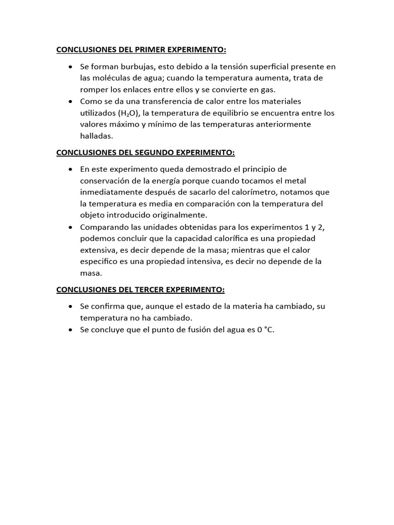 CONCLUSIONES EXPERIMENTOS | PDF