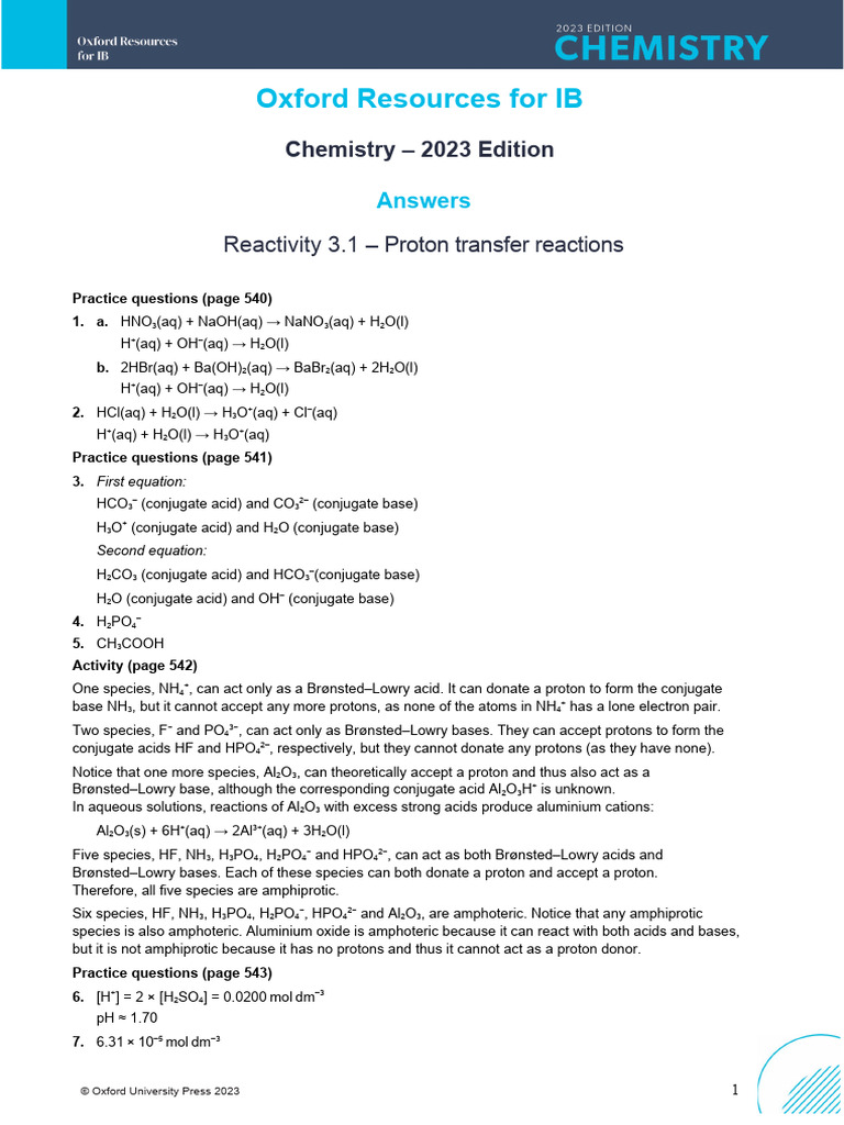 Oxford Resources For IB: Reactivity 3.1 - Proton Transfer Reactions | PDF