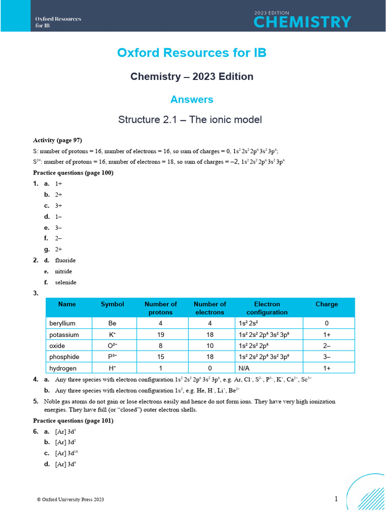 Ib Chemistry Answers s2 | PDF
