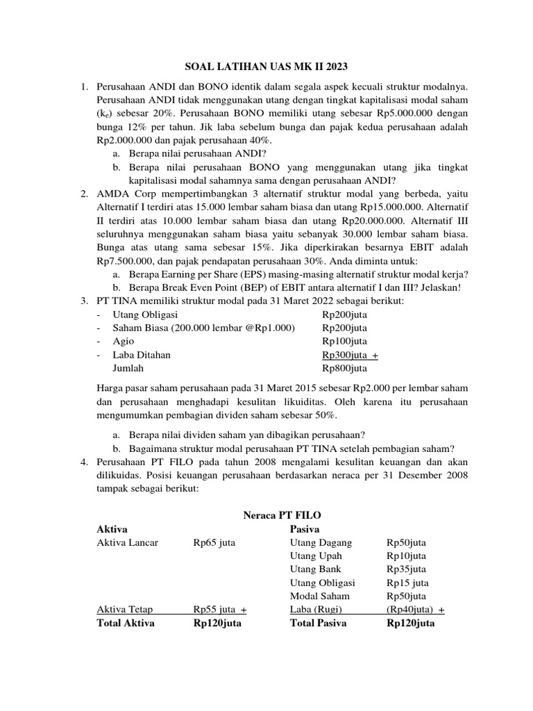 Soal Latihan Uas MK II 2023 | PDF