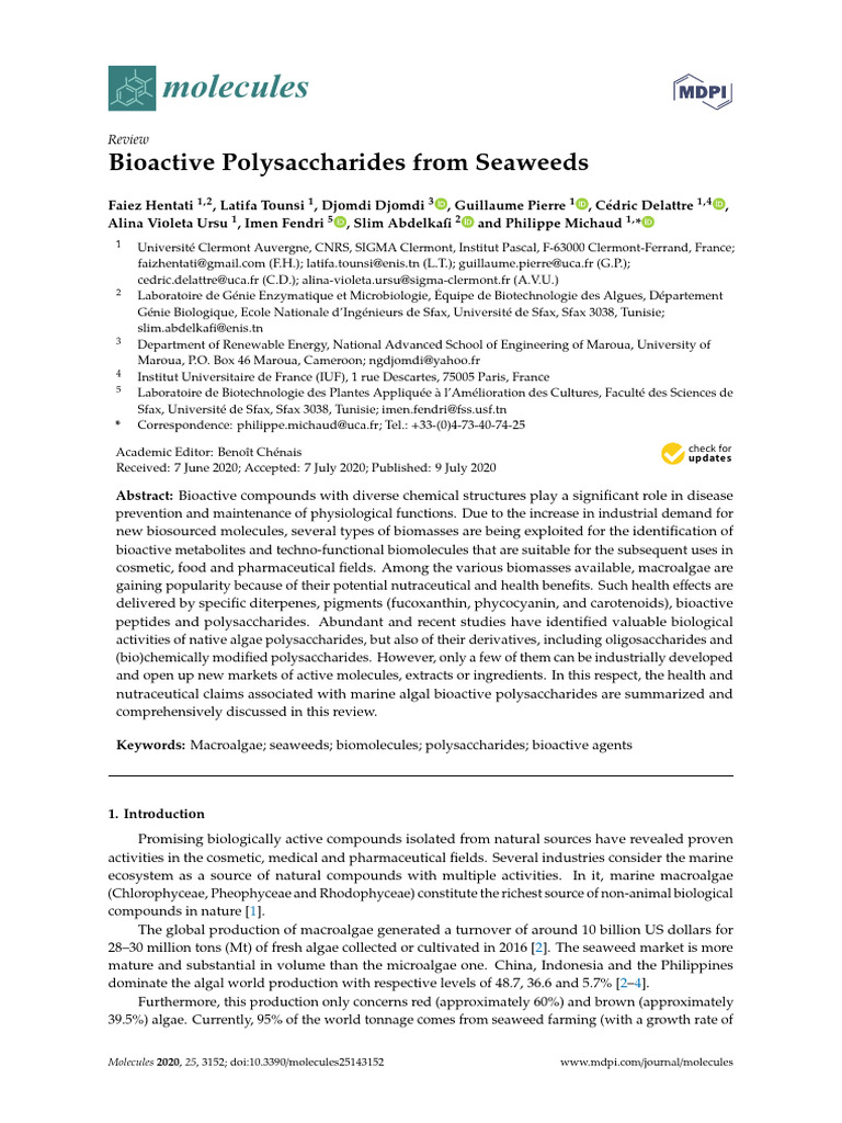 Bioactive Polysaccharides From Seaweeds | PDF | Coagulation | Polyphenol