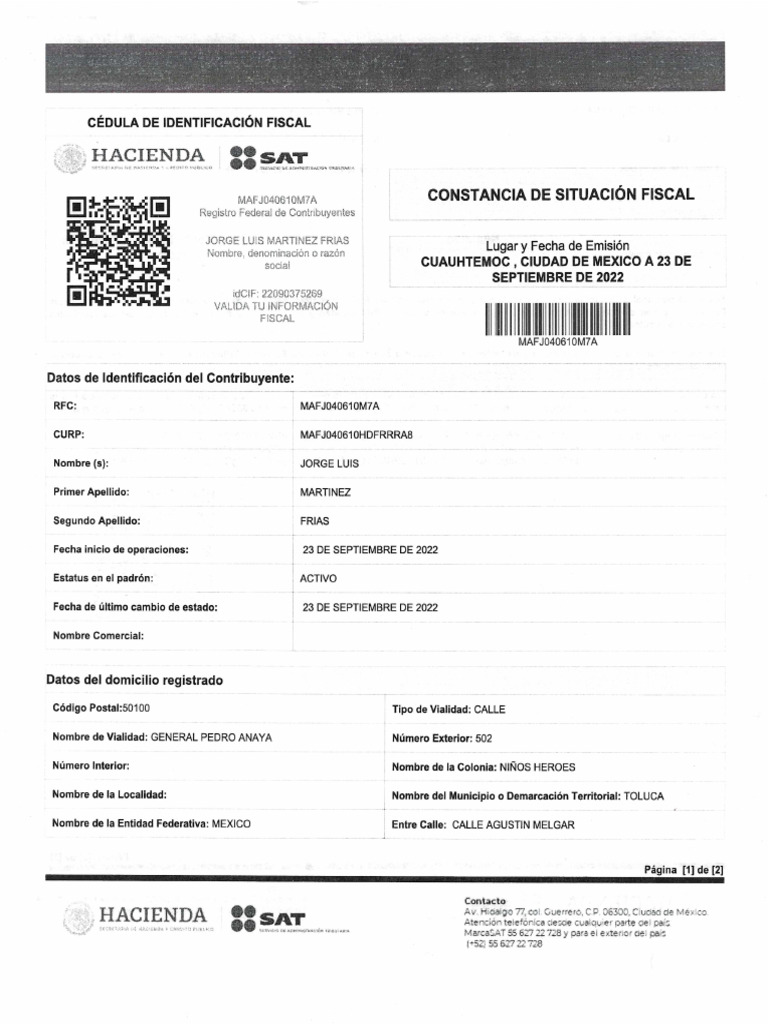 CSF-Constancia de Situación Fiscal | PDF