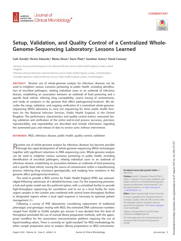 Setup Validation And Quality Control Of A Centralized Whole Genome