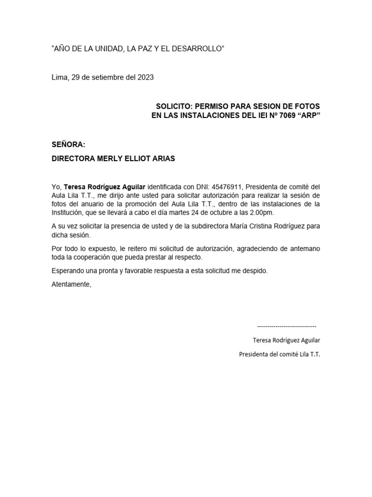 Promo Solicitud de Permiso para Sesion de Fotos. | PDF