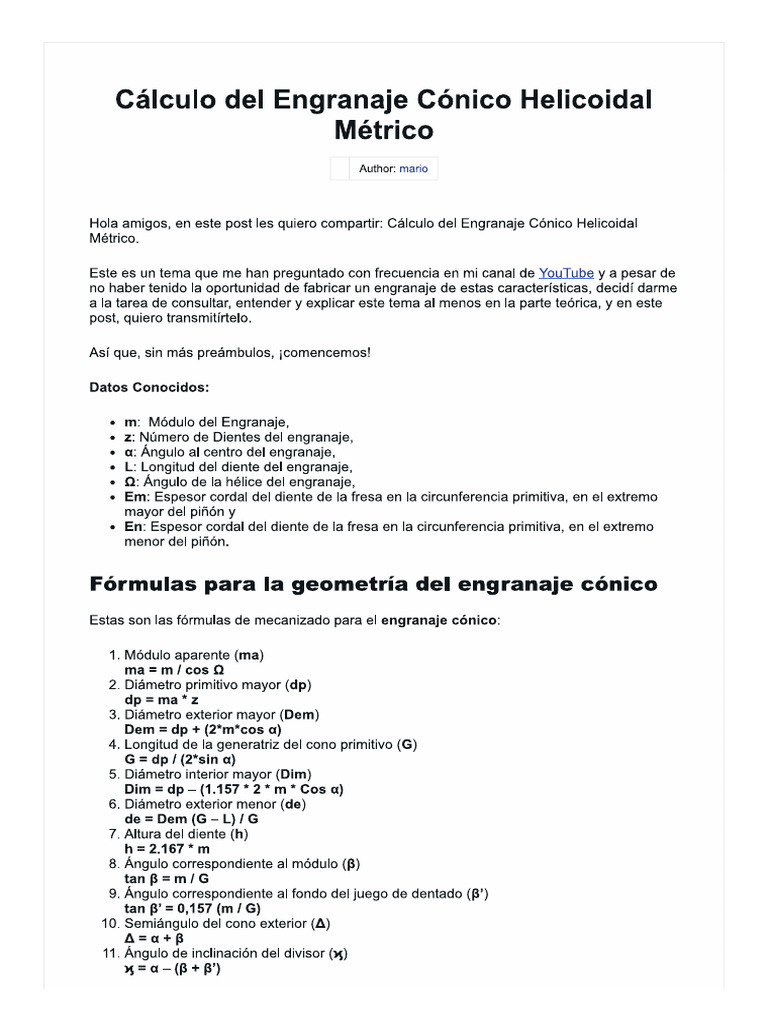 Cálculo Del Engranaje Cónico Helicoidal Métrico | PDF
