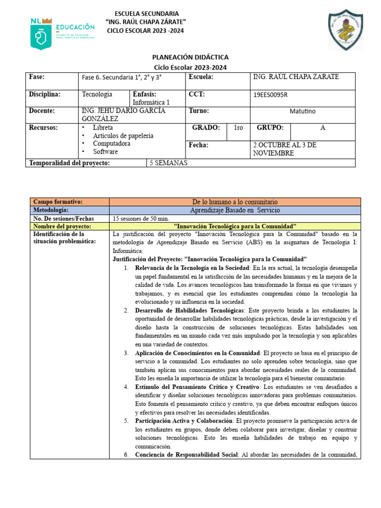 PLAN OCT TEC 1 Innovacion | PDF