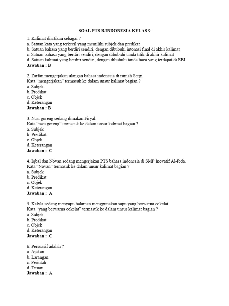 SOAL PTS B.indo Kelas 9 | PDF