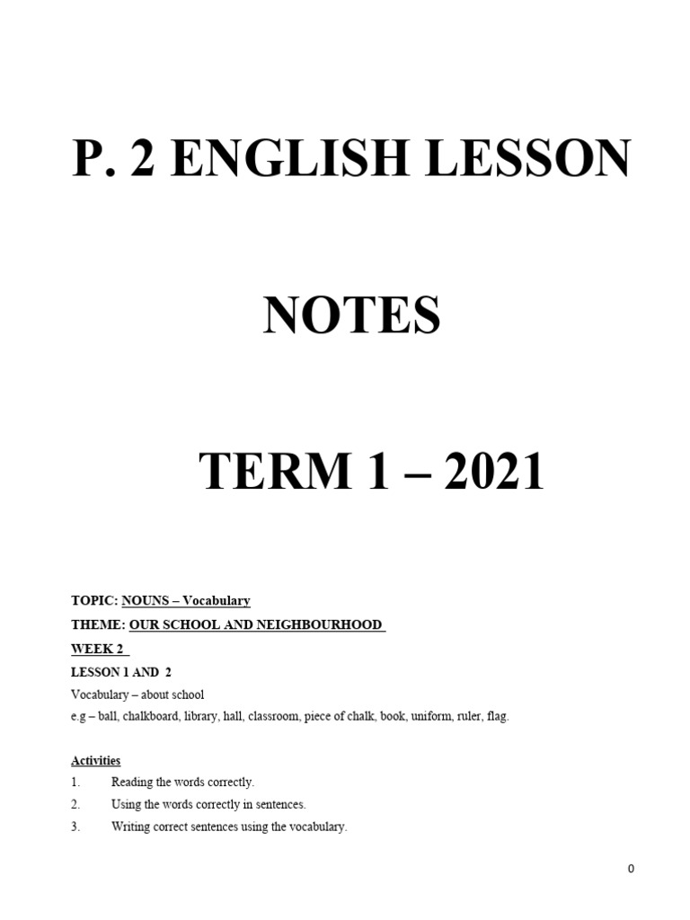 P.1 English Notes Term - 1 2021 | PDF | Ellipsis | English Language