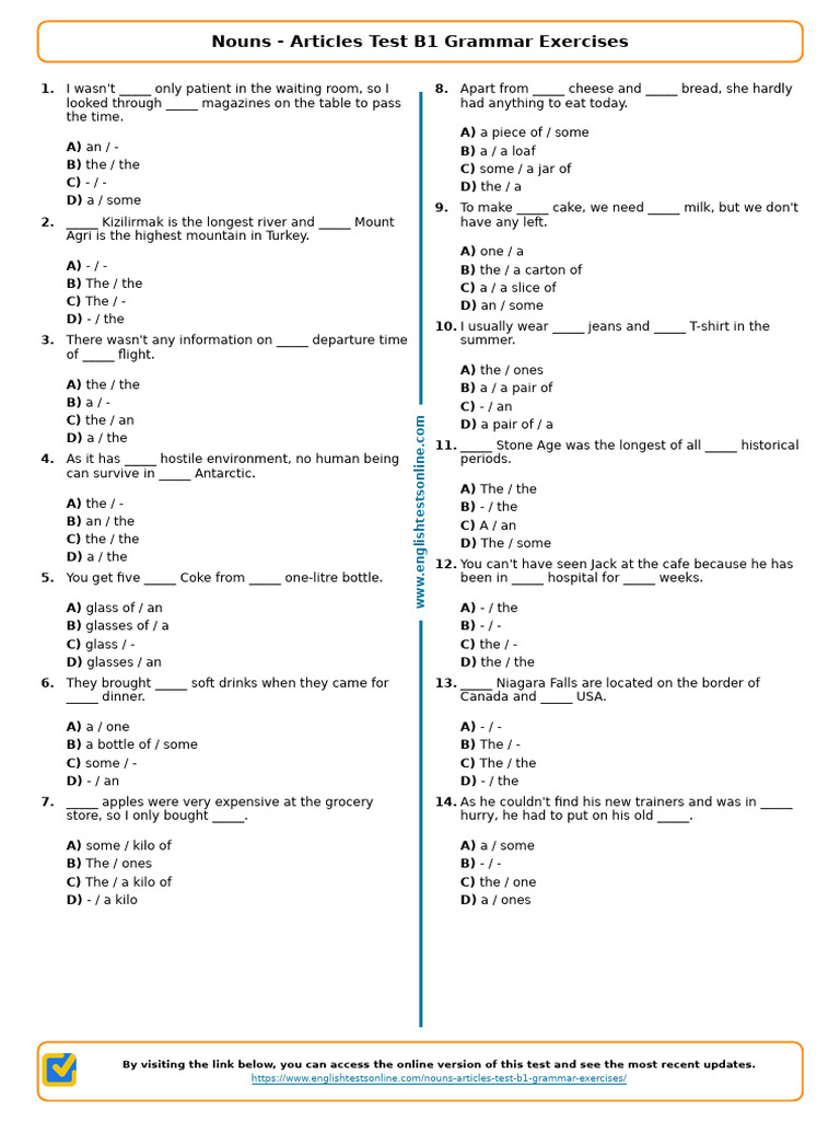Articles Exercises B2
