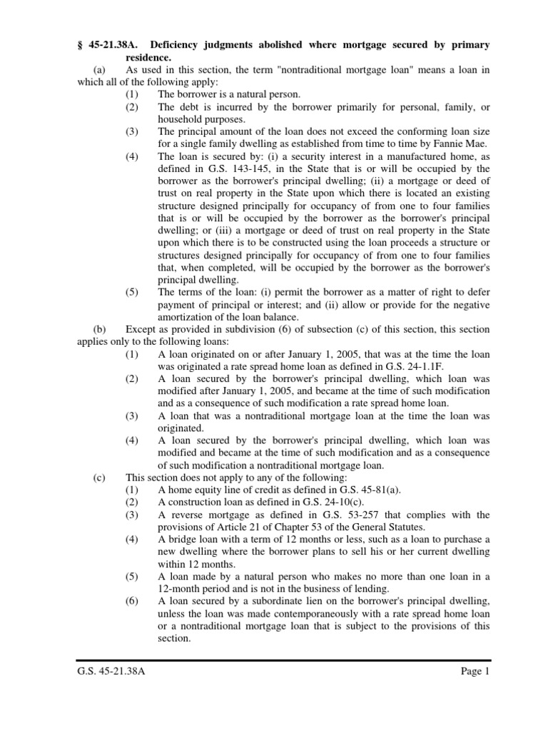 11-3-2010 NC Deficiency Judgment Laws | PDF | Mortgage Law | Deed Of ...