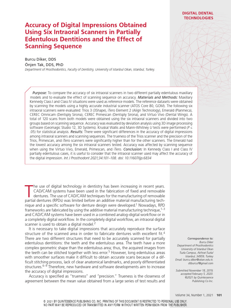 Accuracy of Digital Impressions | PDF