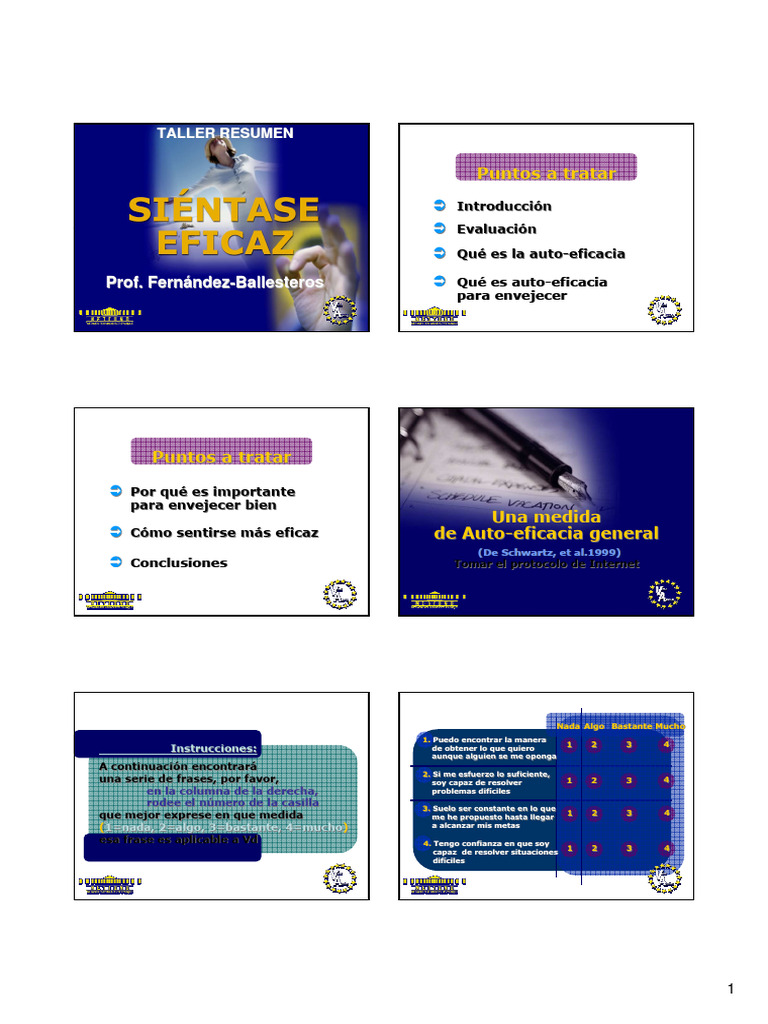 Taller AUTOEFICACIA - Prof. Fernández-Ballesteros | PDF