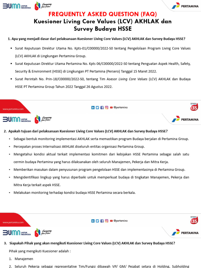 FAQ Kuesioner LCV Dan Budaya HSSE Update | PDF