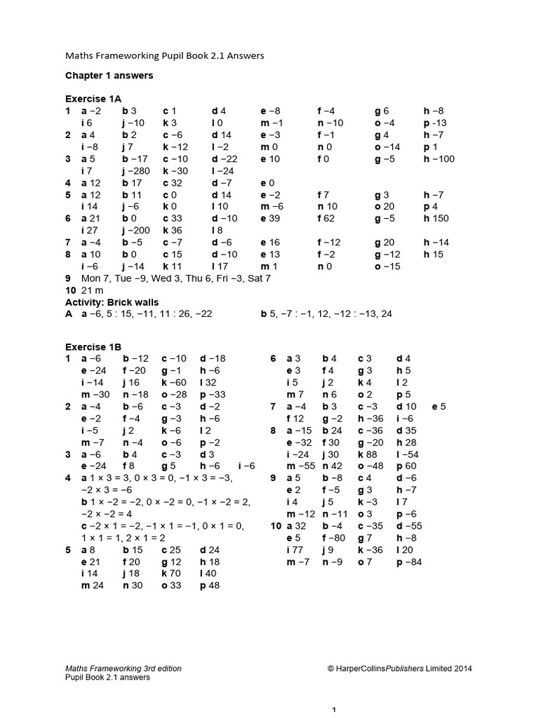 Maths Frameworking 2.1 Answers | PDF | Mathematics | Elementary Mathematics