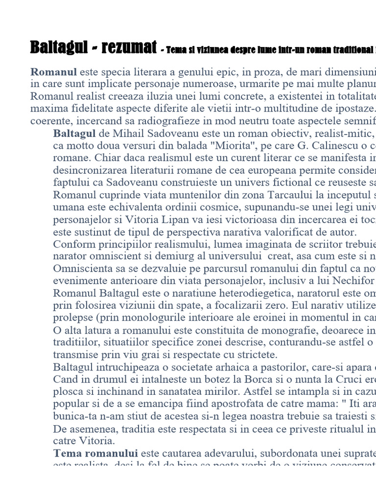 Baltagul - Rezumat - Tema Si Viziunea Despre Lume Intr-un Roman ...