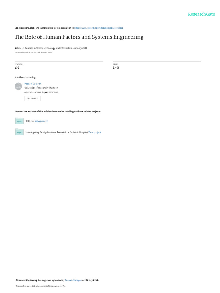 The Role of Human Factors and Systems Engineering | PDF
