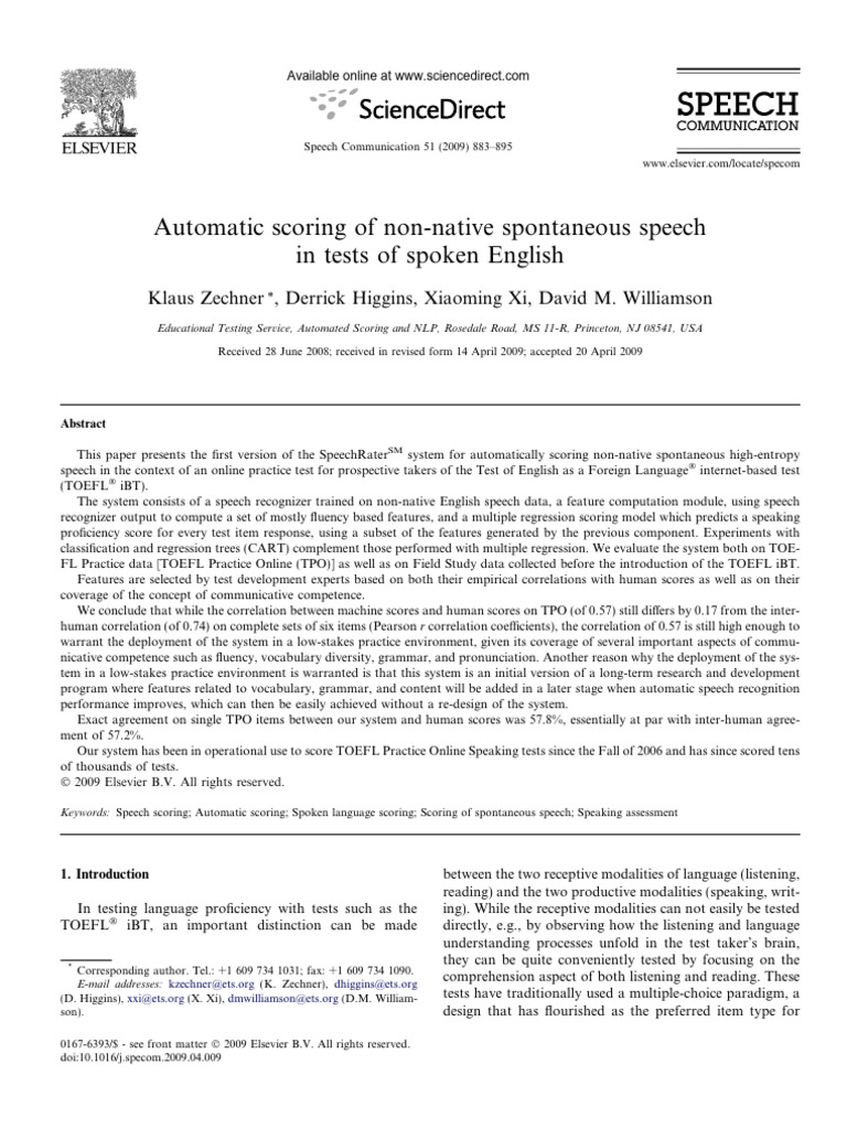 Automatic Scoring of Non-Native Spontaneous Speech in Tests of Spoken ...
