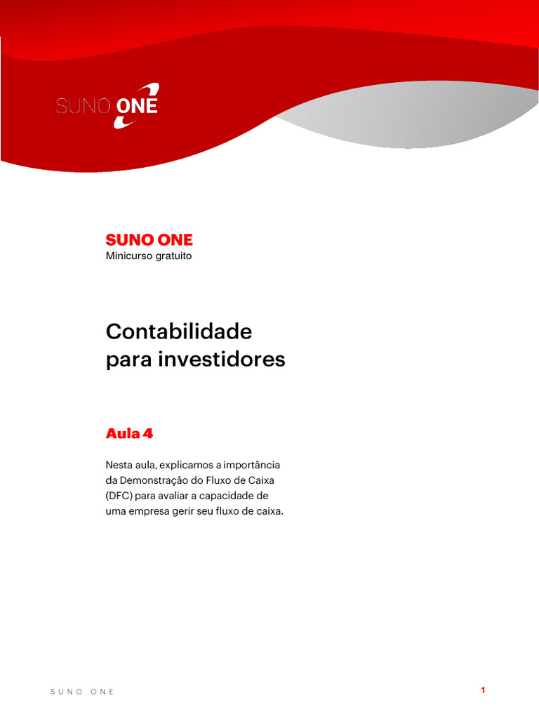 Aula 4 Suno One Curso Contabilidade para Investidores | PDF | Fluxo de caixa | Investimentos