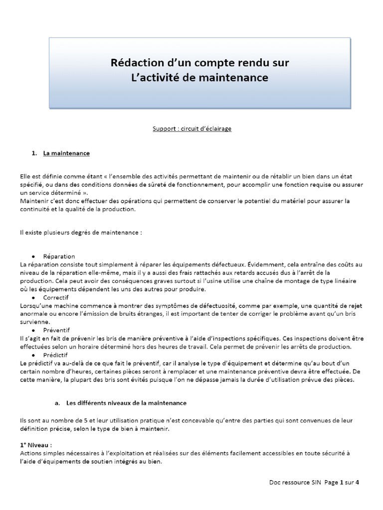 Rédaction D'un Compte Rendu Sur L'activité de Maintenance | PDF