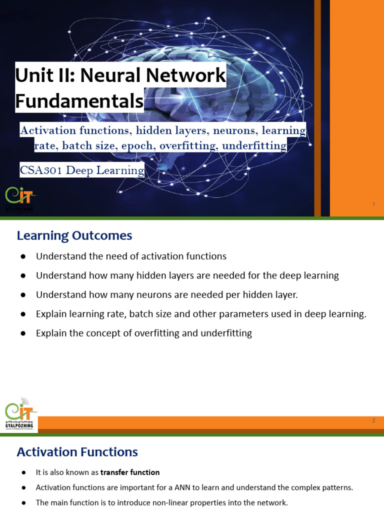 Week 5 - Unit II - Neural Network Fundamentals - III.pptx | PDF
